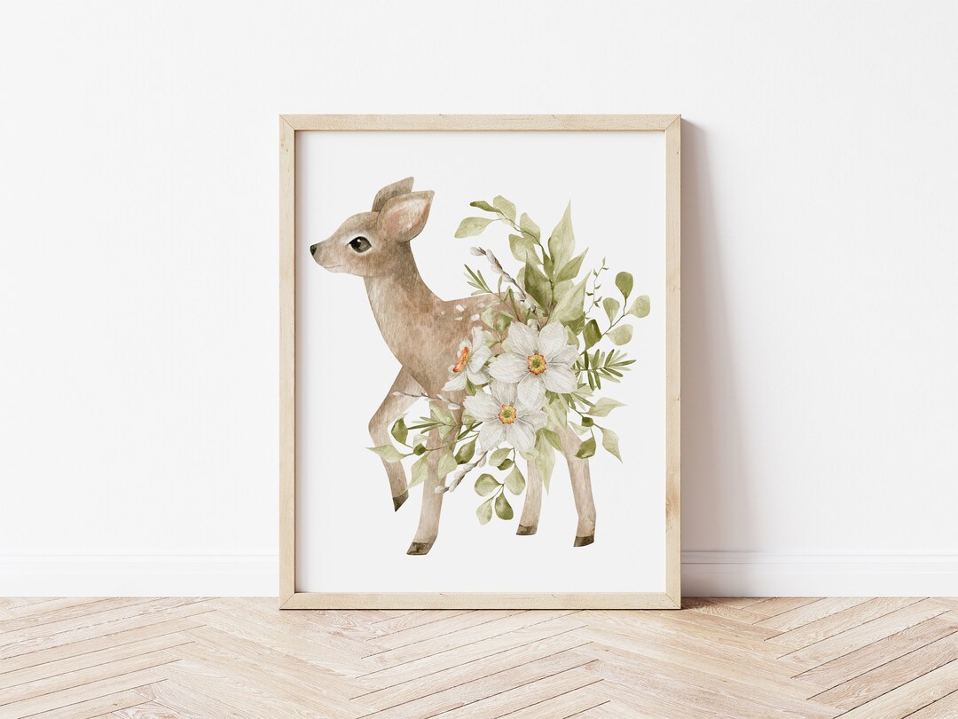 Watercolor Deer Print Spring Farmhouse Wall Art Animal - Etsy