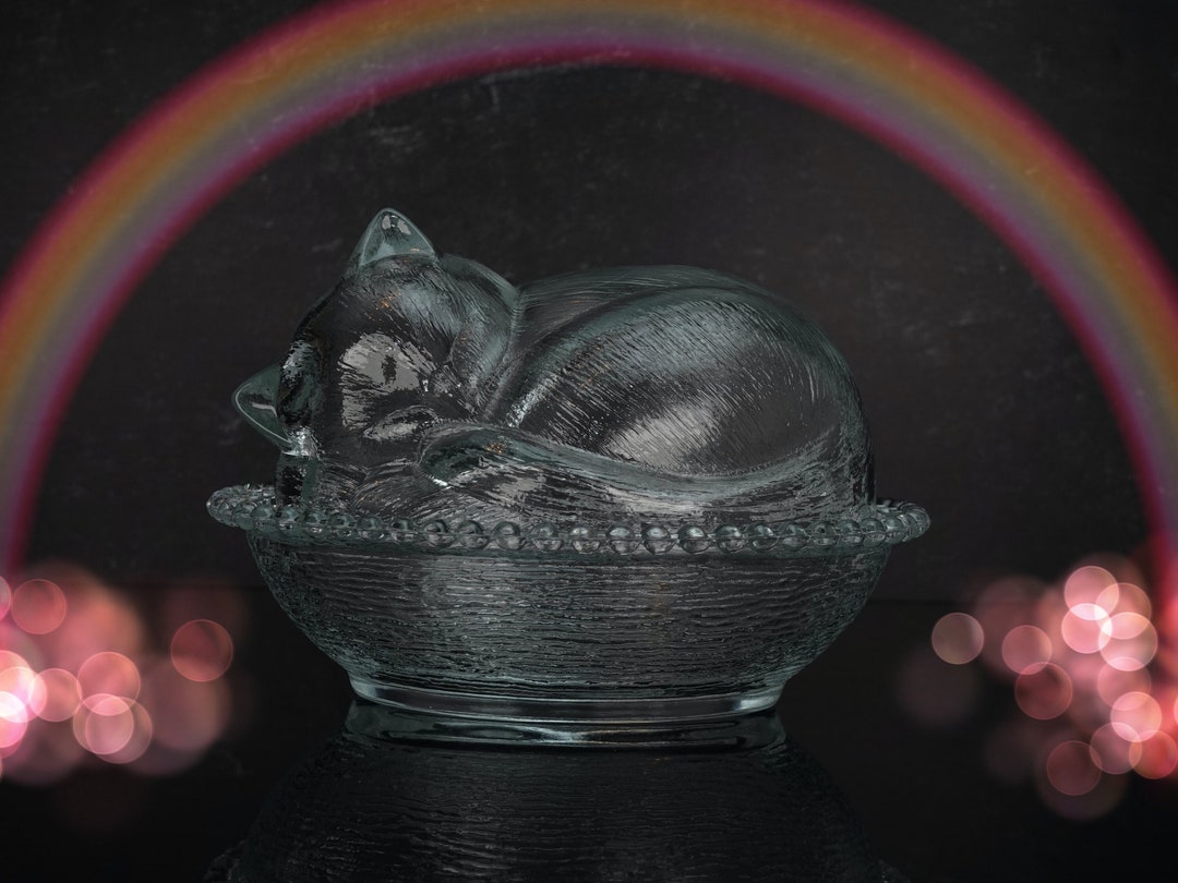 Vintage Indiana Glass Cat in Nest Trinket Dish With Lid - Etsy