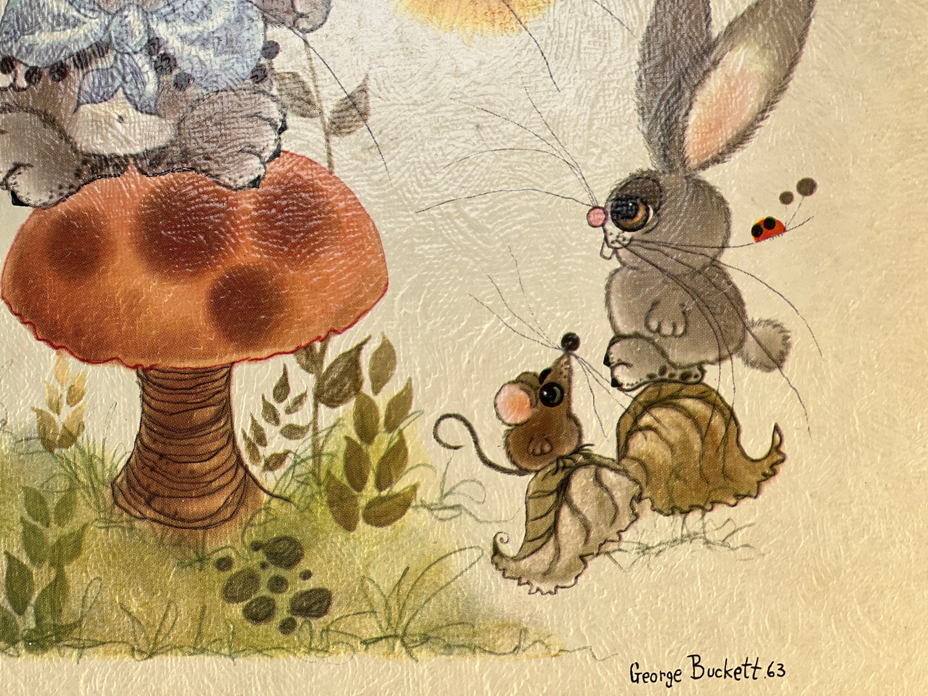 1963 George Buckett Litho Bunny, Rabbit, Mushroom, Mouse, Ladybug ...