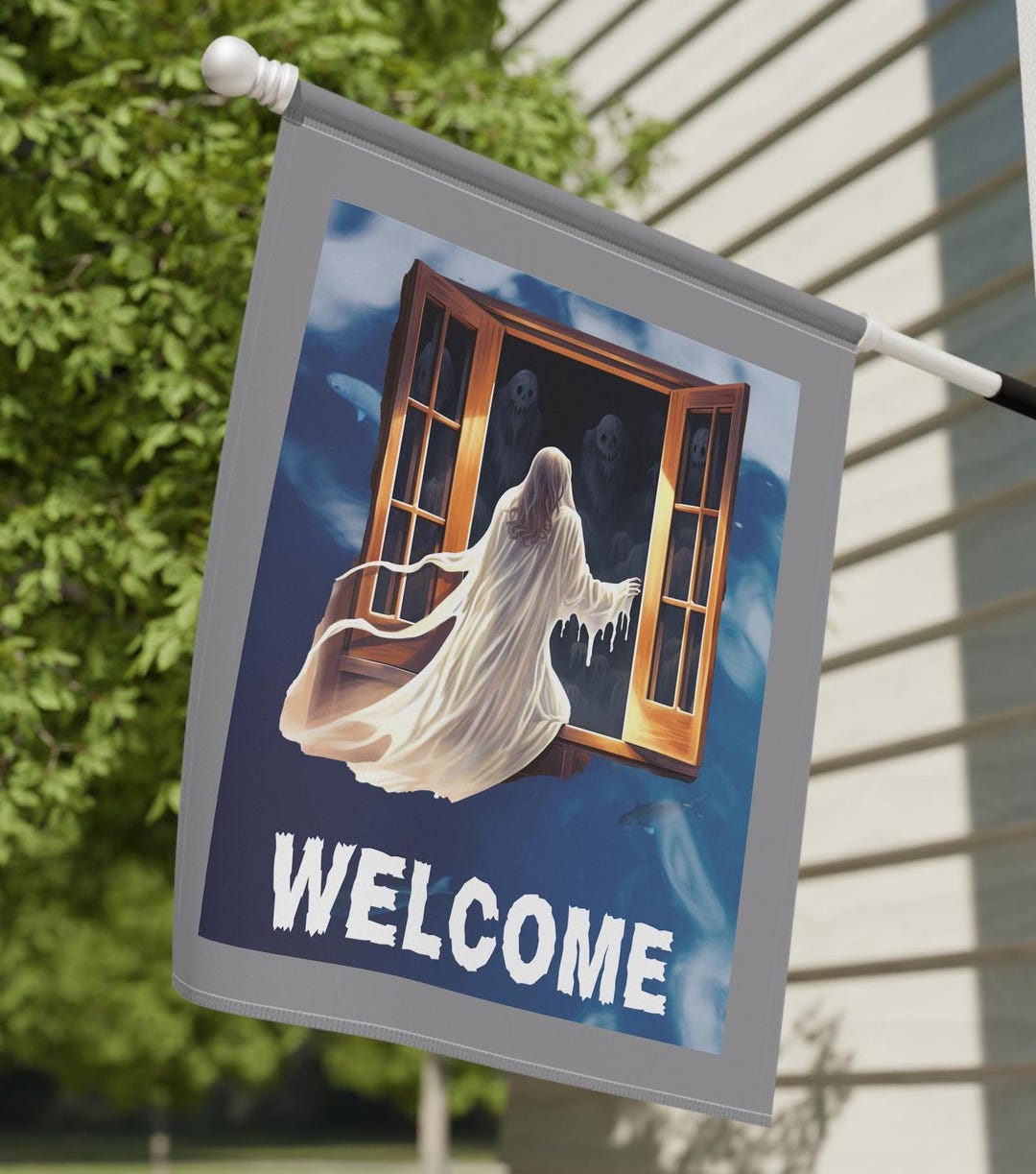 Ghostly Woman Welcome Banner, Halloween House Banner, Halloween Party ...