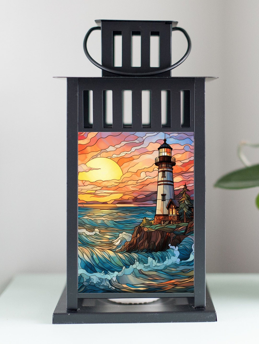 Lighthouse Lantern Beautiful Sunset Scene Outdoor Lantern - Etsy