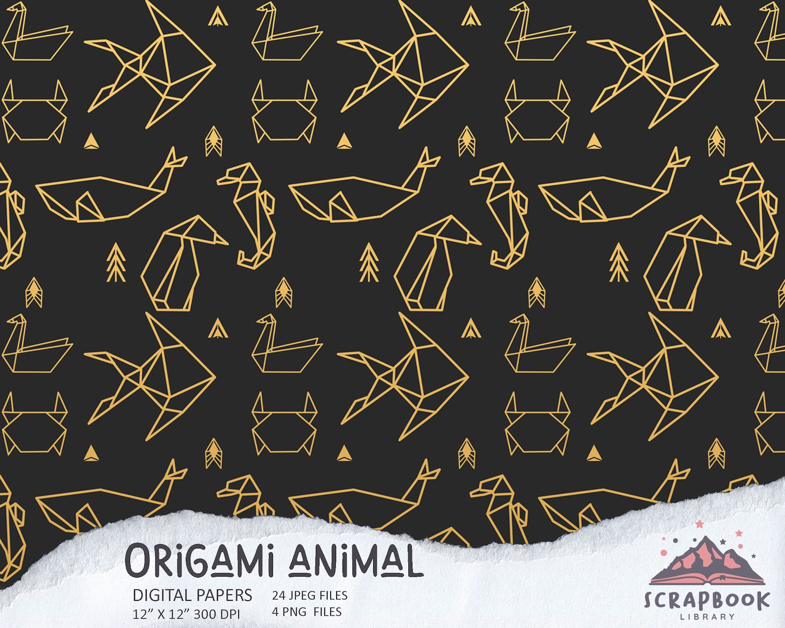 Origami Digital Paper, Animal Origami Pattern Digital Paper, Scrapbook ...