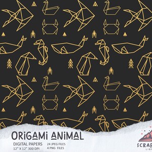 Origami Digital Paper, Animal Origami Pattern Digital Paper, Scrapbook ...