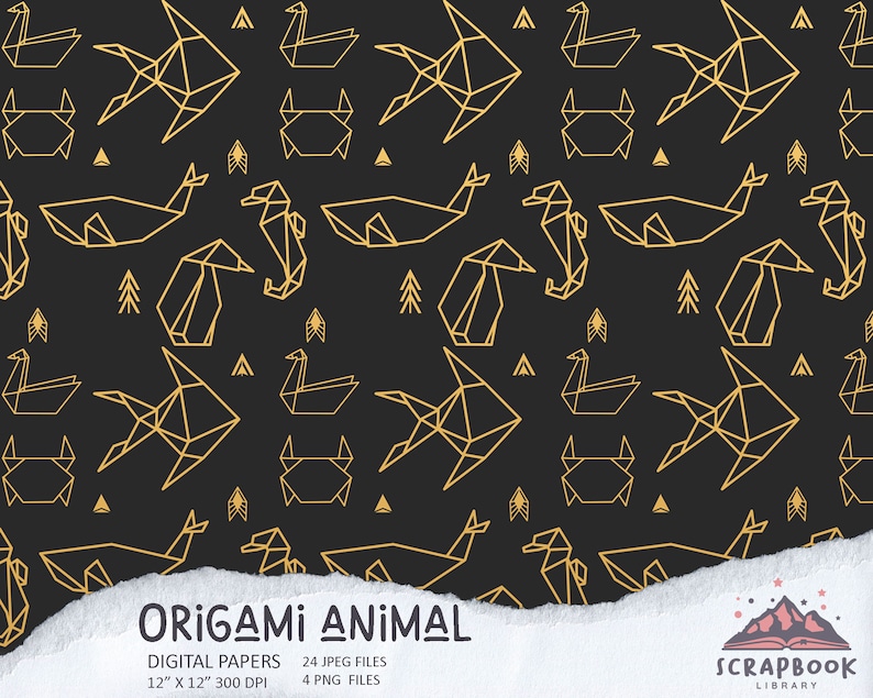 Origami Digital Paper, Animal Origami Pattern Digital Paper, Scrapbook ...