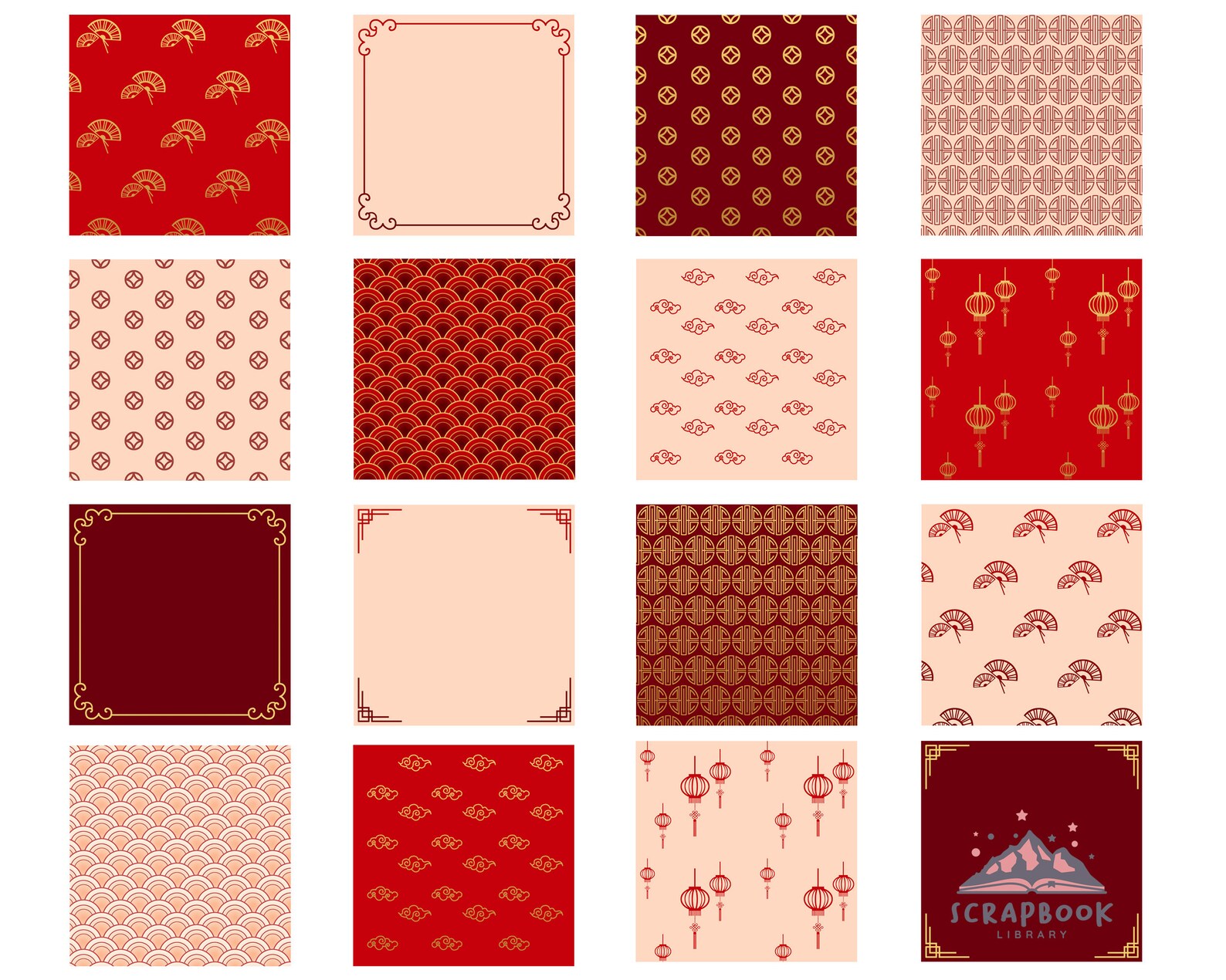 Chinese Ornaments Digital Scrapbooking Kit, Chinese Texture, Chinese ...