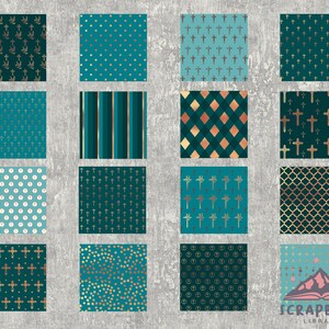 Teal & Copper Holy Cross Digital Paper, First Communion, Religious ...