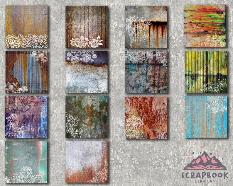 White Flower Lace Rust Metal Paper Textures, Antique Copper Distressed ...