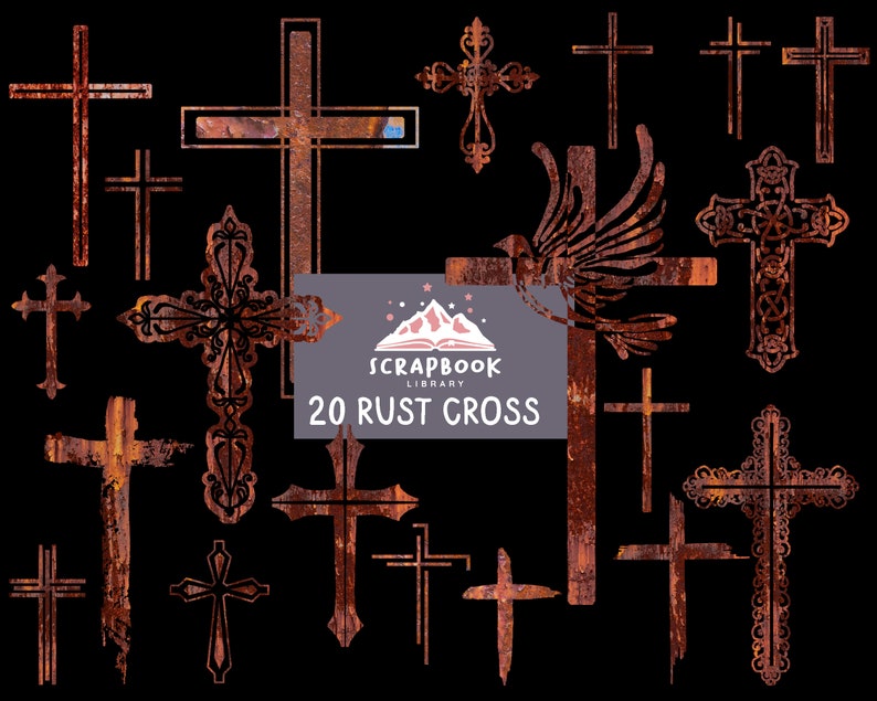 20 Cross Digital Clipart, Rust Pattern Cross, Cross Design, Dove, Jesus ...