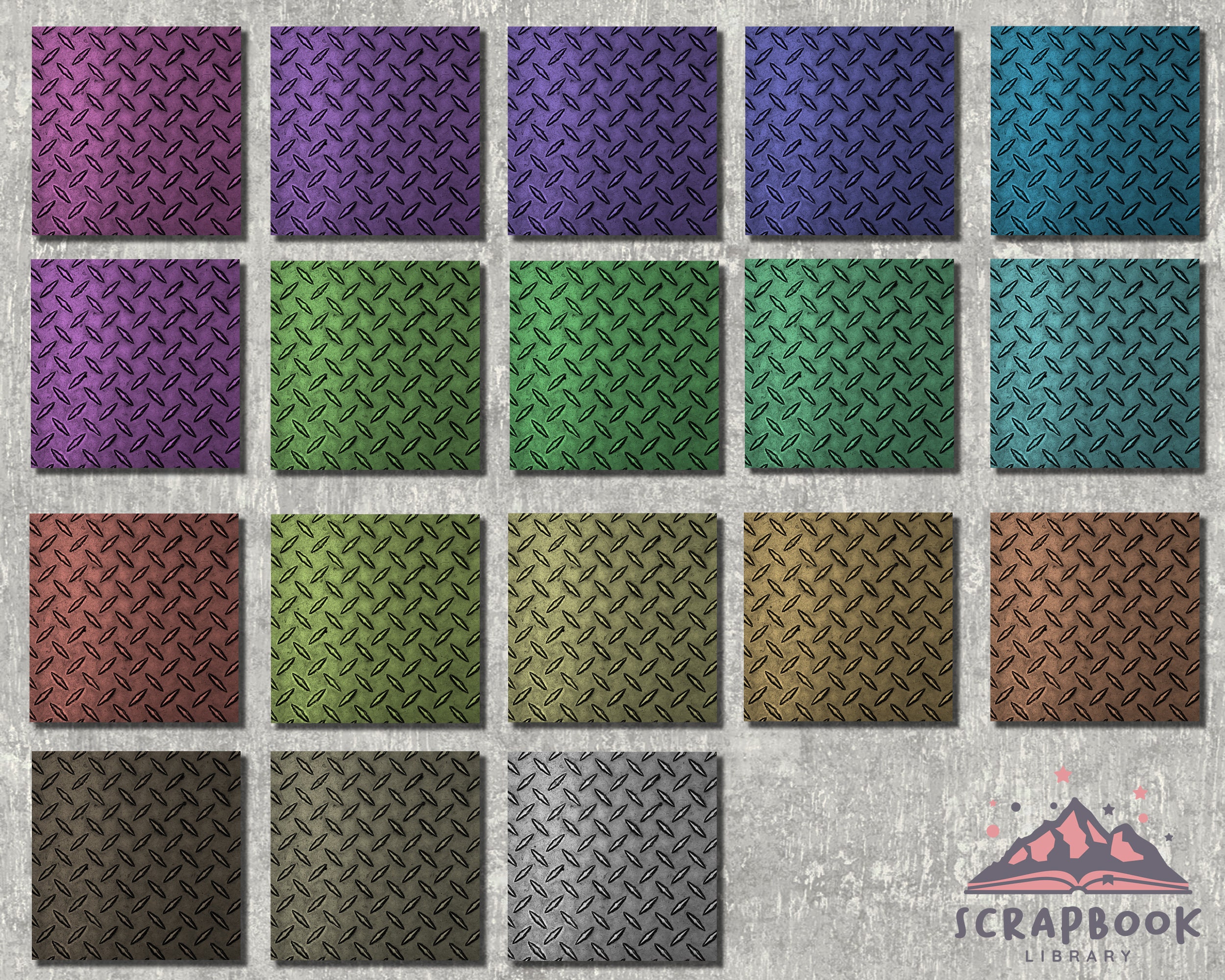 Rainbow Metal Plate Digital Paper, Metal Plate Tread, Diamond Metal ...