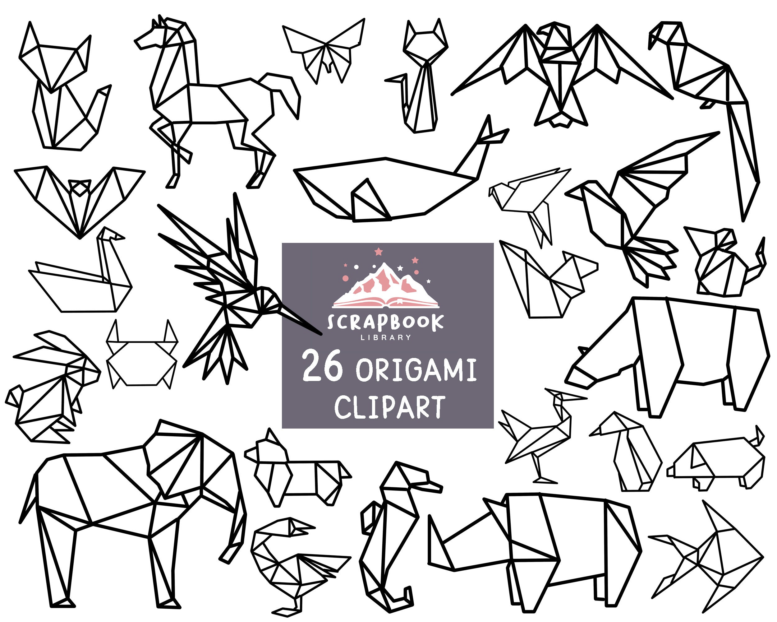 26 Origami Animal Clipart,origami Pattern, Origami Design Svg,dfx,png ...