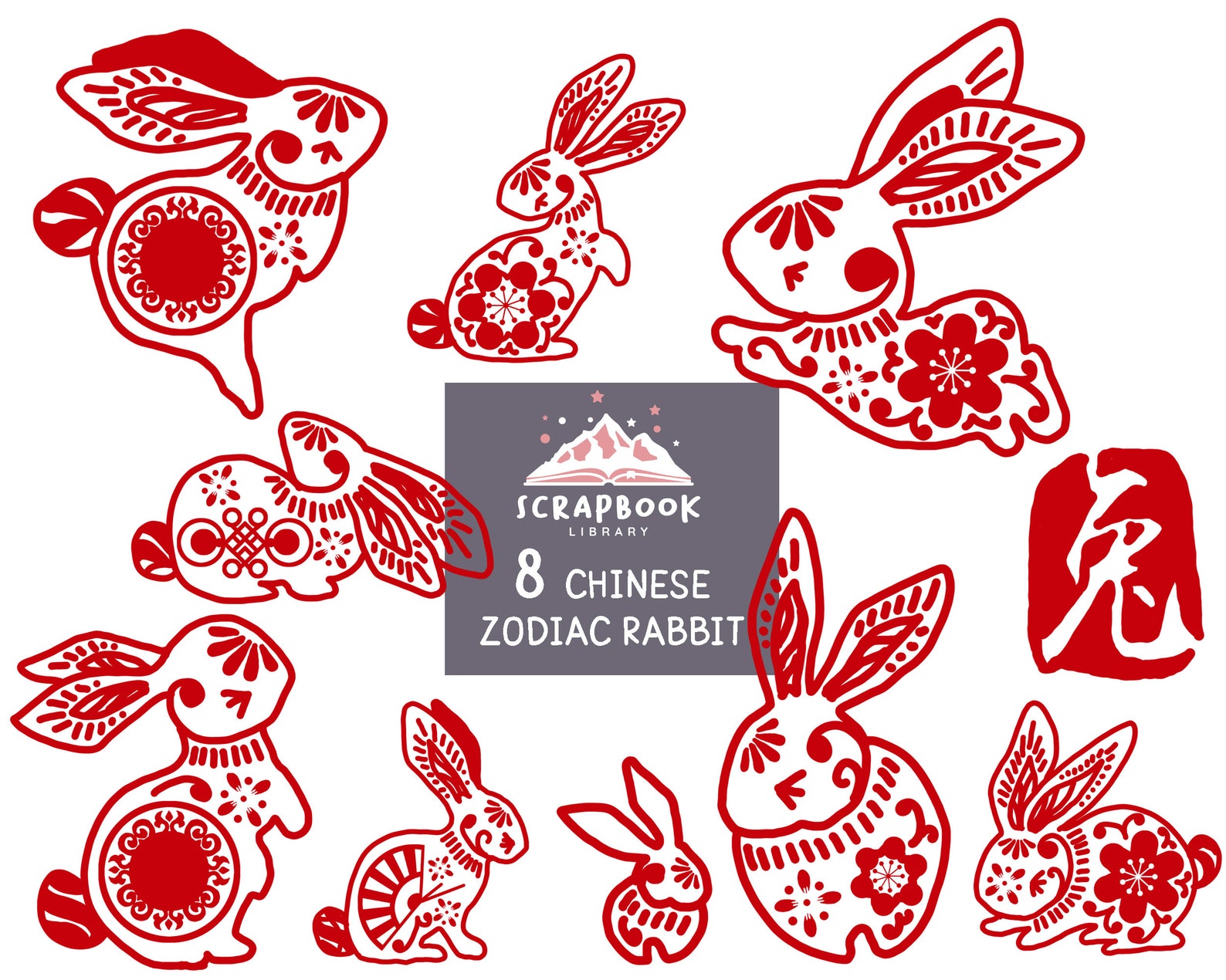 Chinese Zodiac Rabbit Ornaments Clipart, Asian Bunny Pattern, Authentic ...