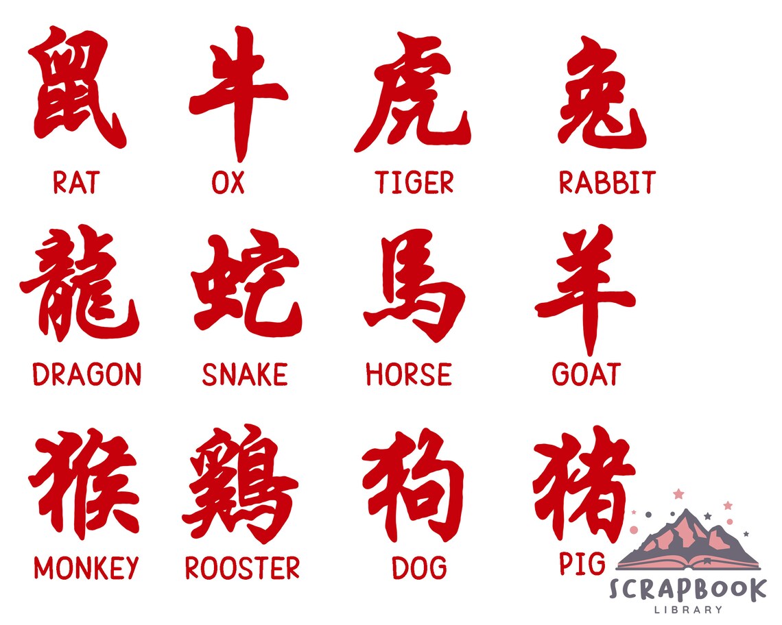 Chinese Zodiac Characters Clipart, Chinese Text Pattern, Authentic ...