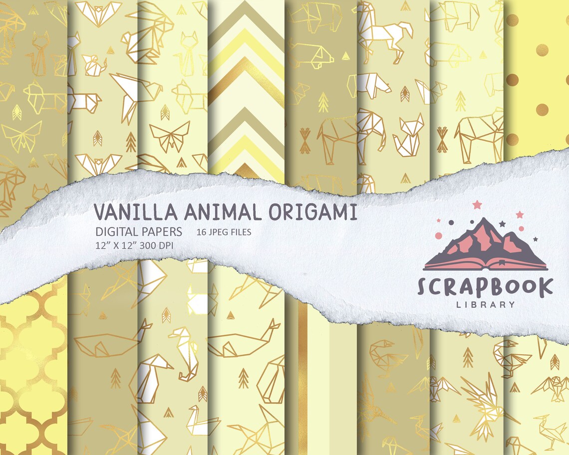 Origami Digital Paper, Animal Origami Pattern Paper, Scrapbook Origami ...