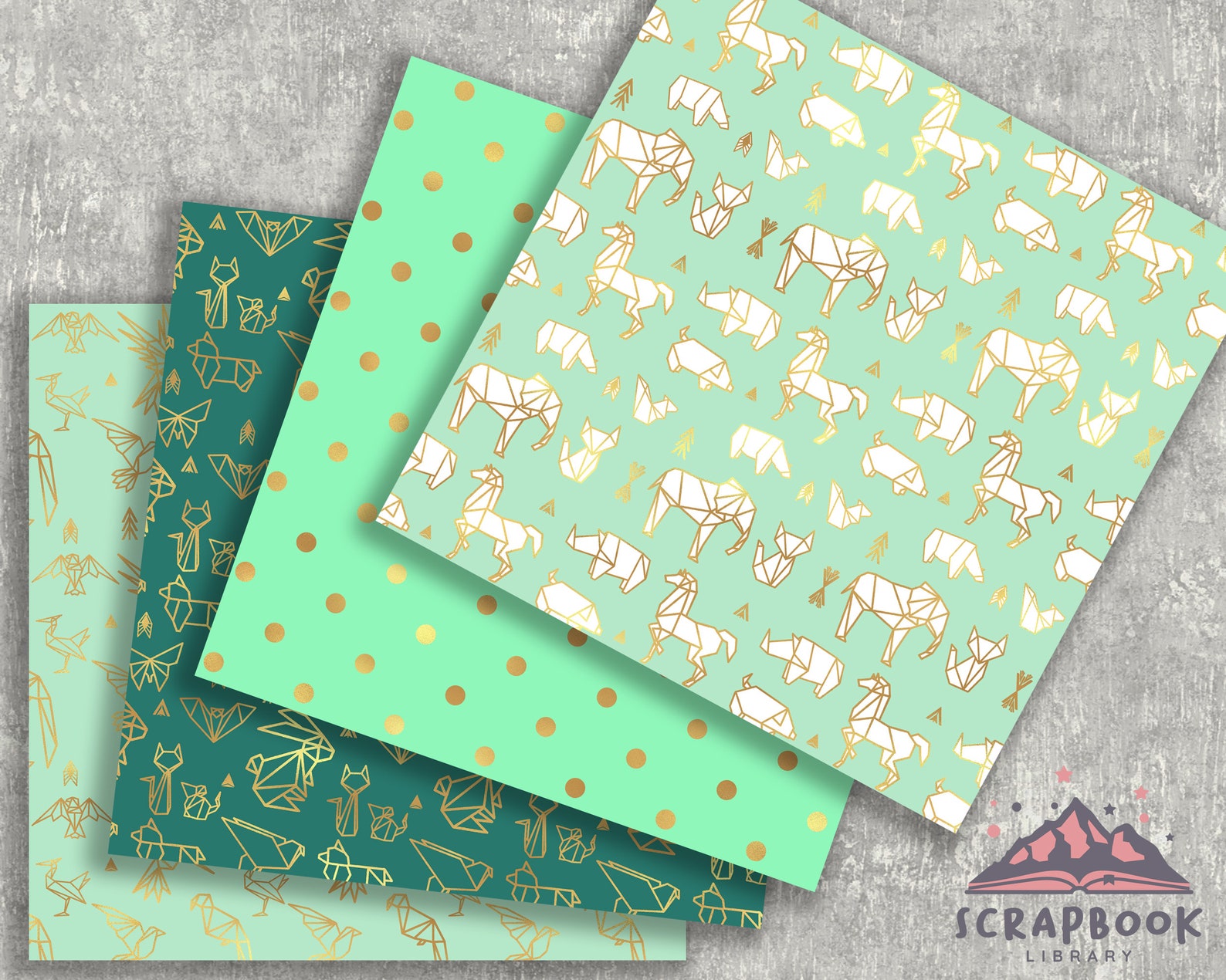 Origami Digital Paper, Animal Origami Pattern Paper, Scrapbook Origami ...