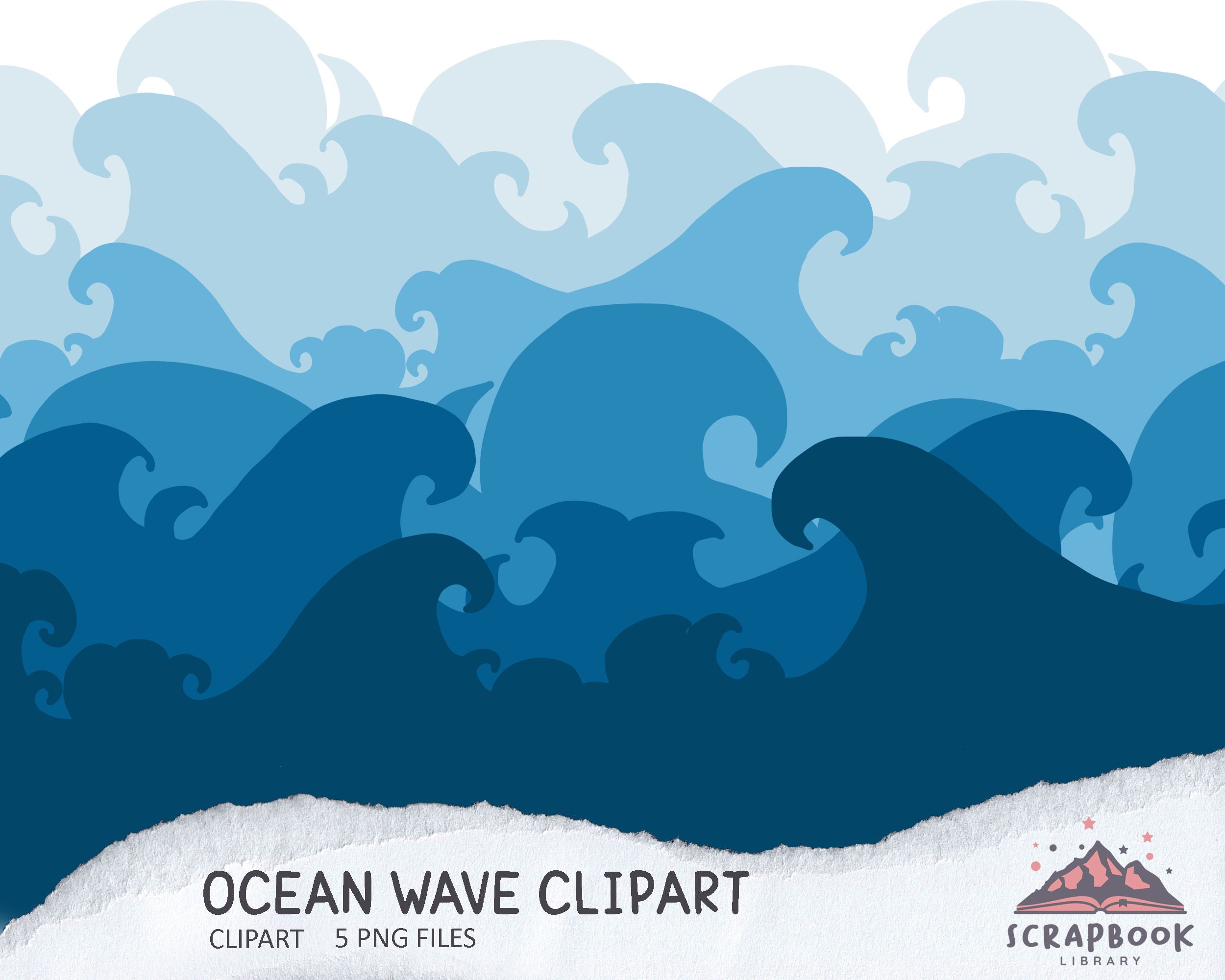 Blue Ocean Wave Clipart, Sea Scape PNG, Digital Water Tide Graphic ...