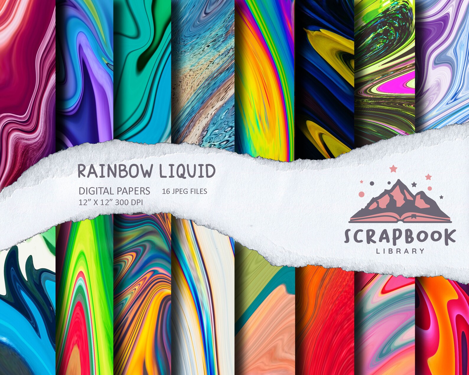 Rainbow Liquid Digital Paper, Rainbow Oil Slick Pattern Digital Paper ...