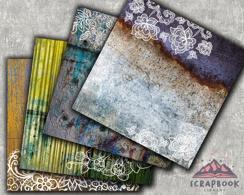 White Flower Lace Rust Metal Paper Textures, Antique Copper Distressed ...