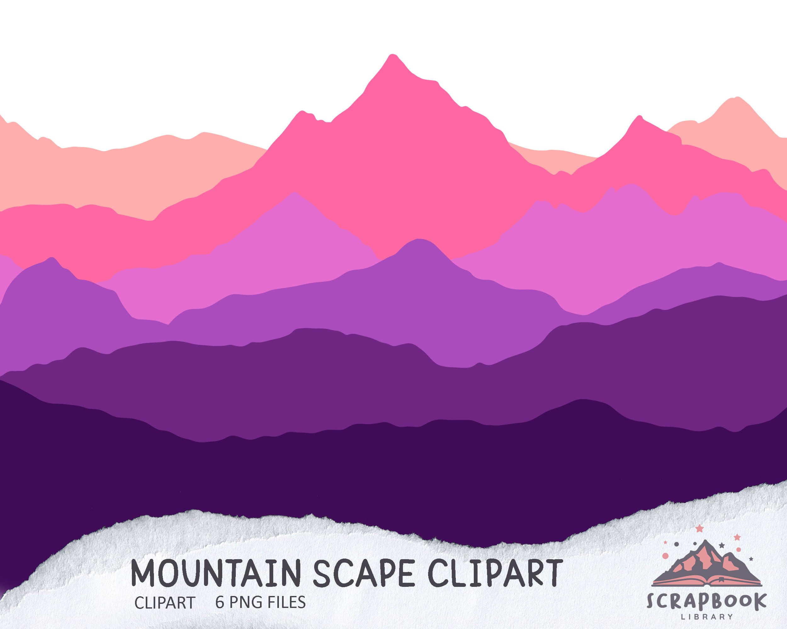Mountain Scape Clipart, Pink Purple Hill PNG, Digital Mountain Range ...