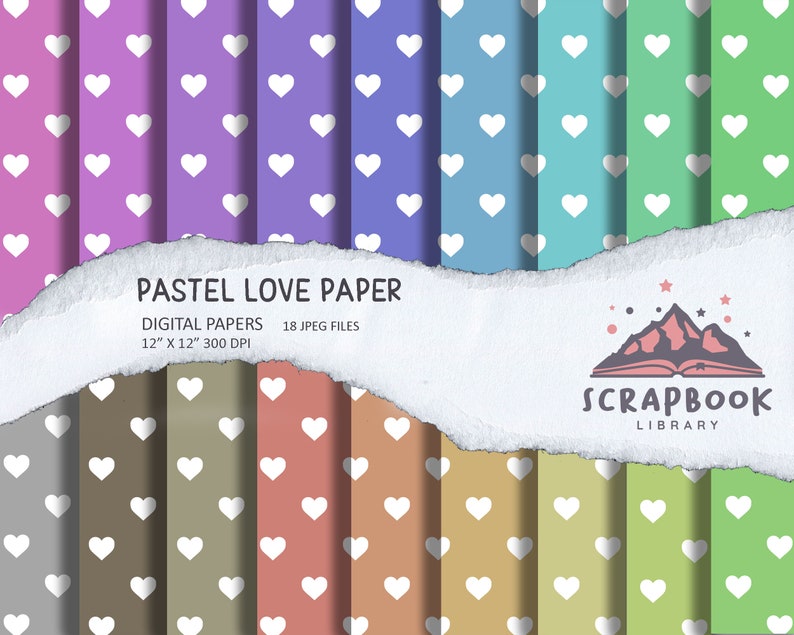 Rainbow Pastel Color Love Digital Paper, Colorful Pattern Digital Heart ...