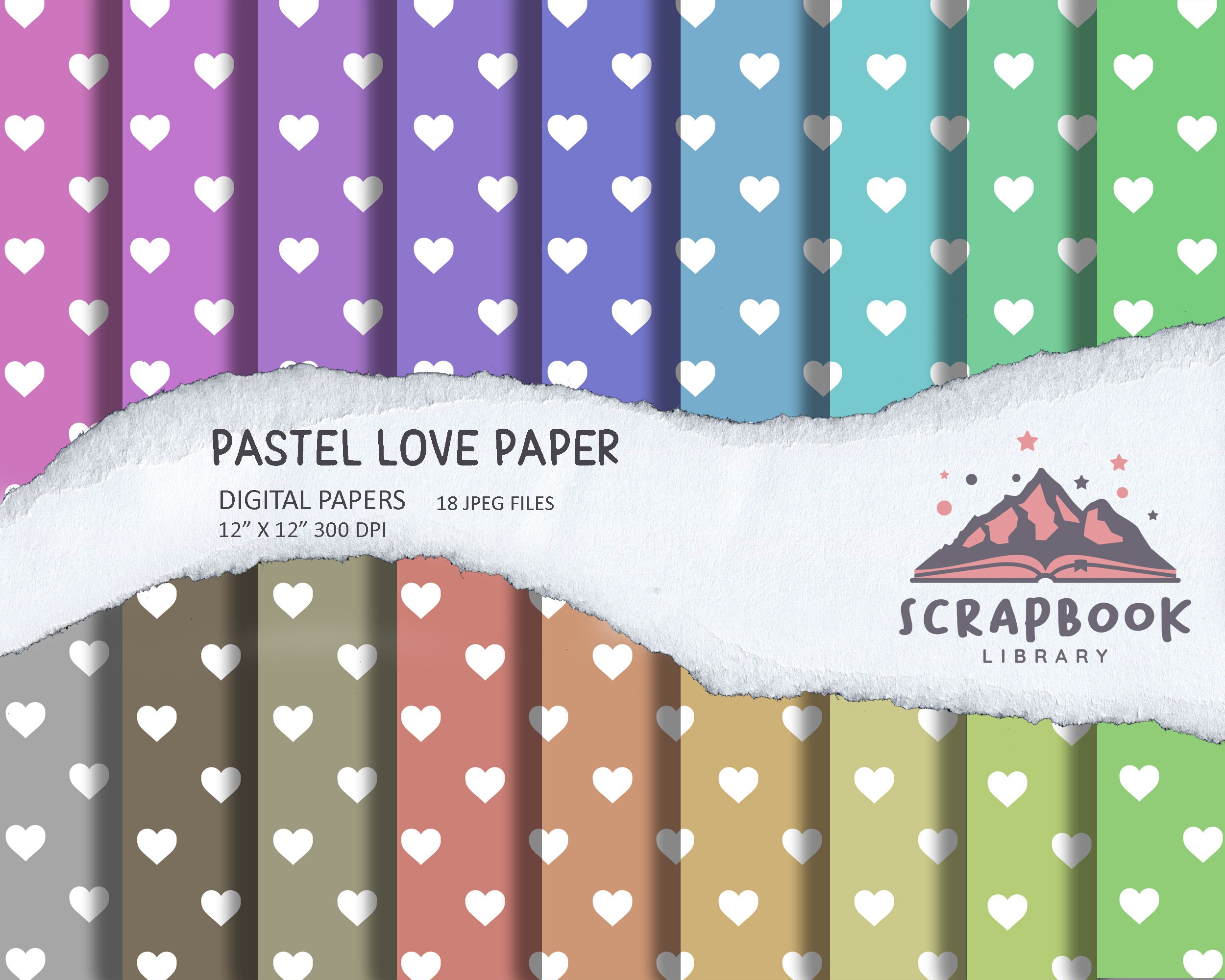 Rainbow Pastel Color Love Digital Paper, Colorful Pattern Digital Heart ...