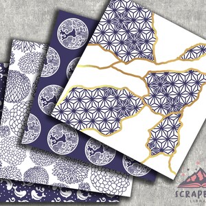 Japanese Washi Digital Paper, Japanese Elements Pattern Paper ...