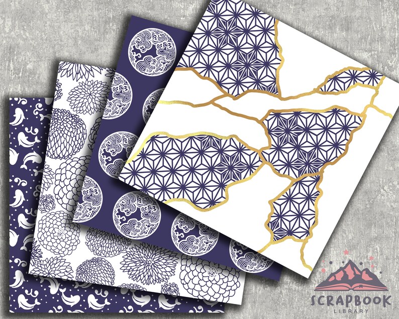 Japanese Washi Digital Paper, Japanese Elements Pattern Paper ...