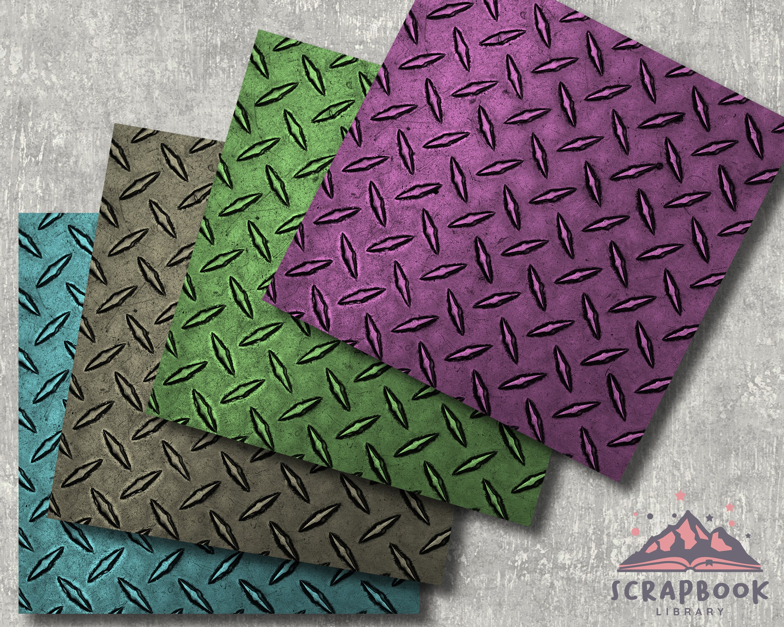 Rainbow Metal Plate Digital Paper, Metal Plate Tread, Diamond Metal ...