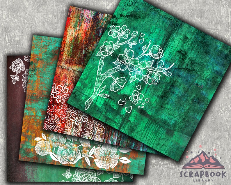 White Flower Lace Patina Paper Textures, Distressed Copper Backgrounds ...