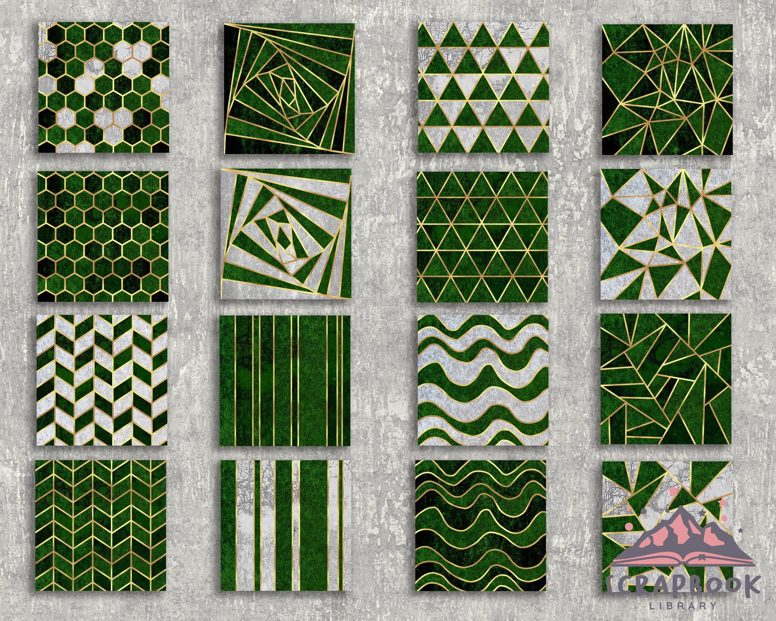 Digital Green Concrete Paper, Geometric Pattern Paper, Scrapbook ...