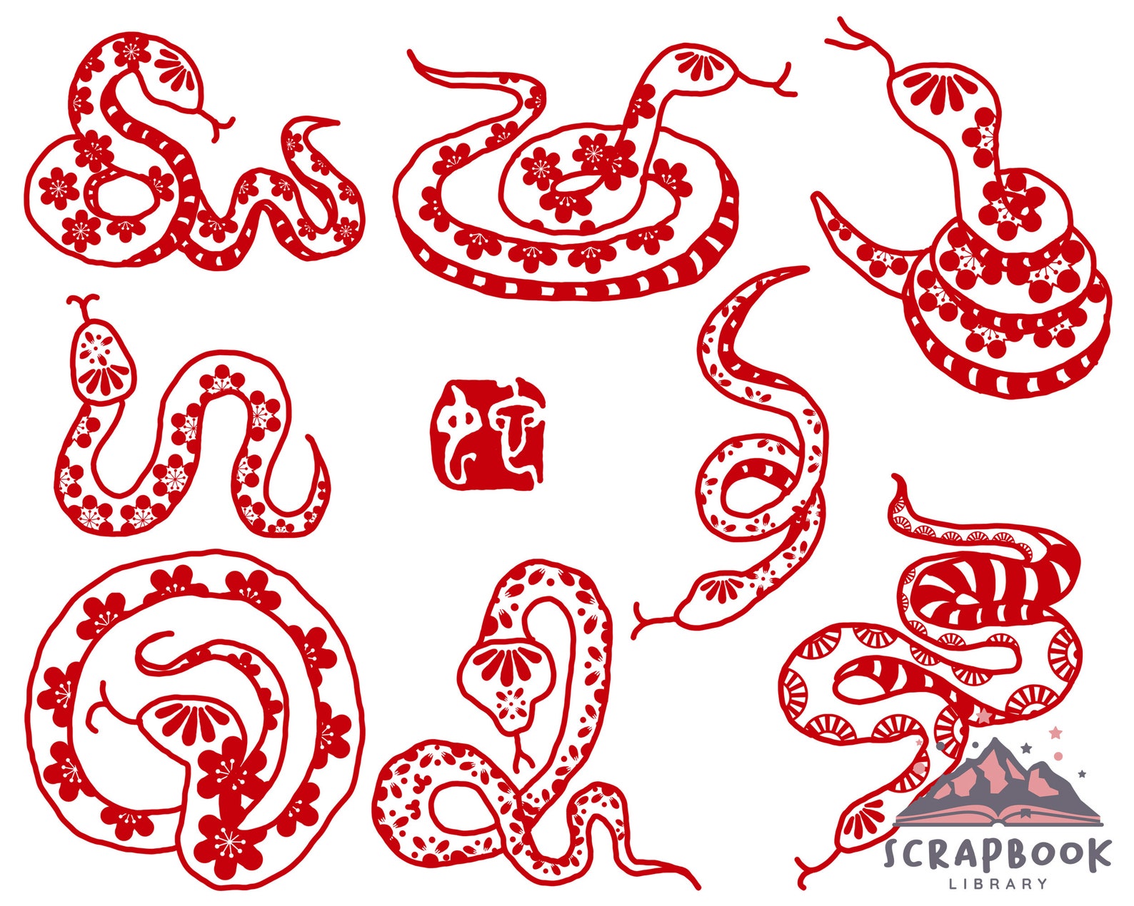 Chinese Zodiac Snake Ornaments Clipart, Asian Serpent Pattern ...