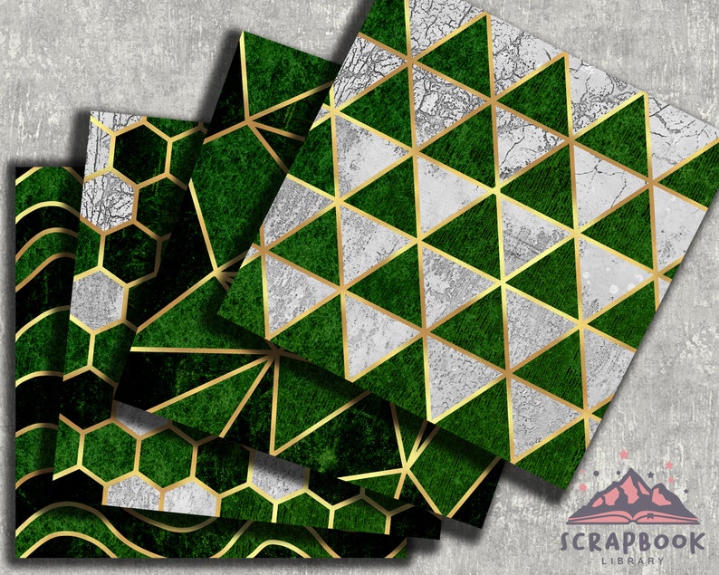 Digital Green Concrete Paper, Geometric Pattern Paper, Scrapbook ...