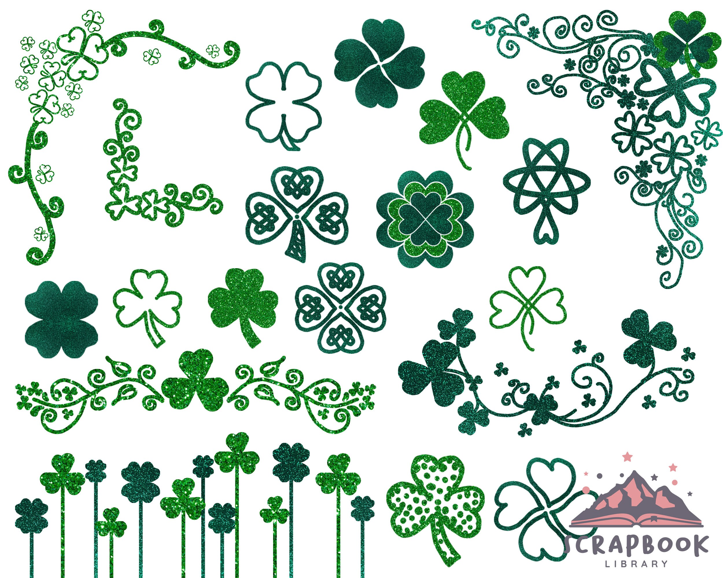 St Patricks Day Digital Clipart,green,shamrocks, Clovers,lucky, Irish ...