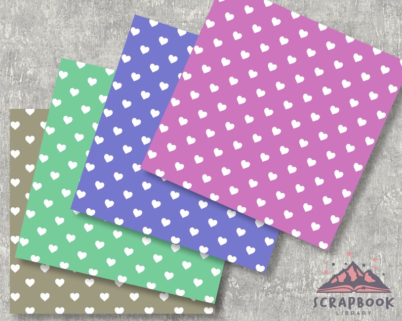 Rainbow Pastel Color Love Digital Paper, Colorful Pattern Digital Heart ...