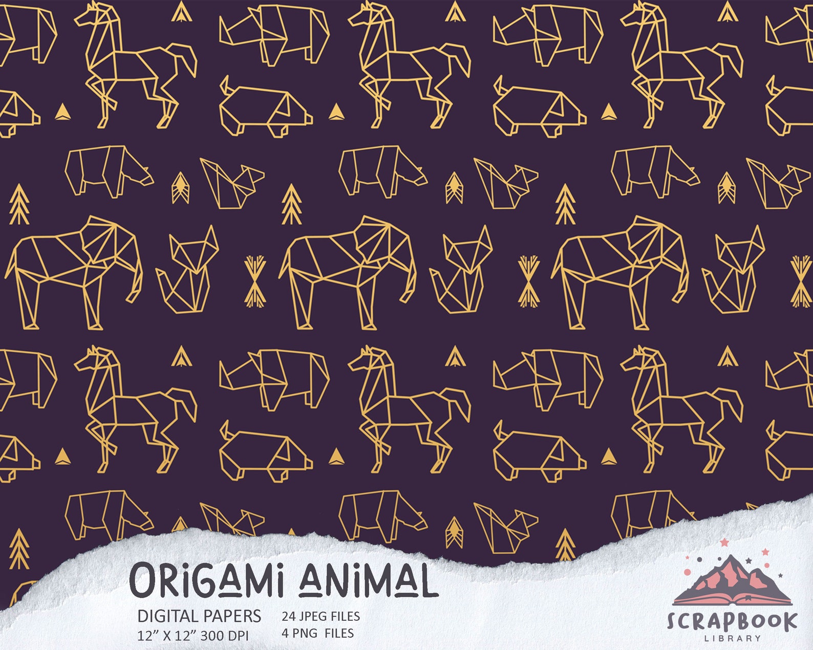 Origami Digital Paper, Animal Origami Pattern Digital Paper, Scrapbook ...