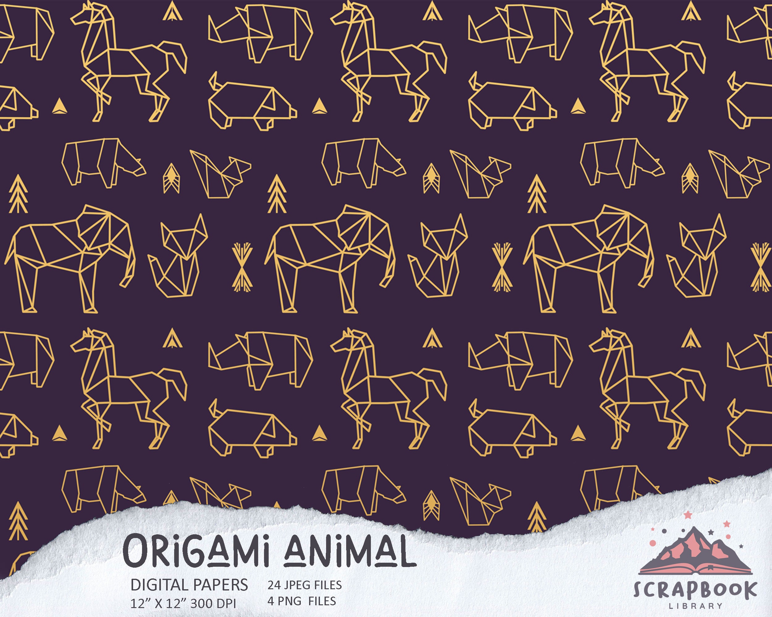 Origami Digital Paper, Animal Origami Pattern Digital Paper, Scrapbook ...