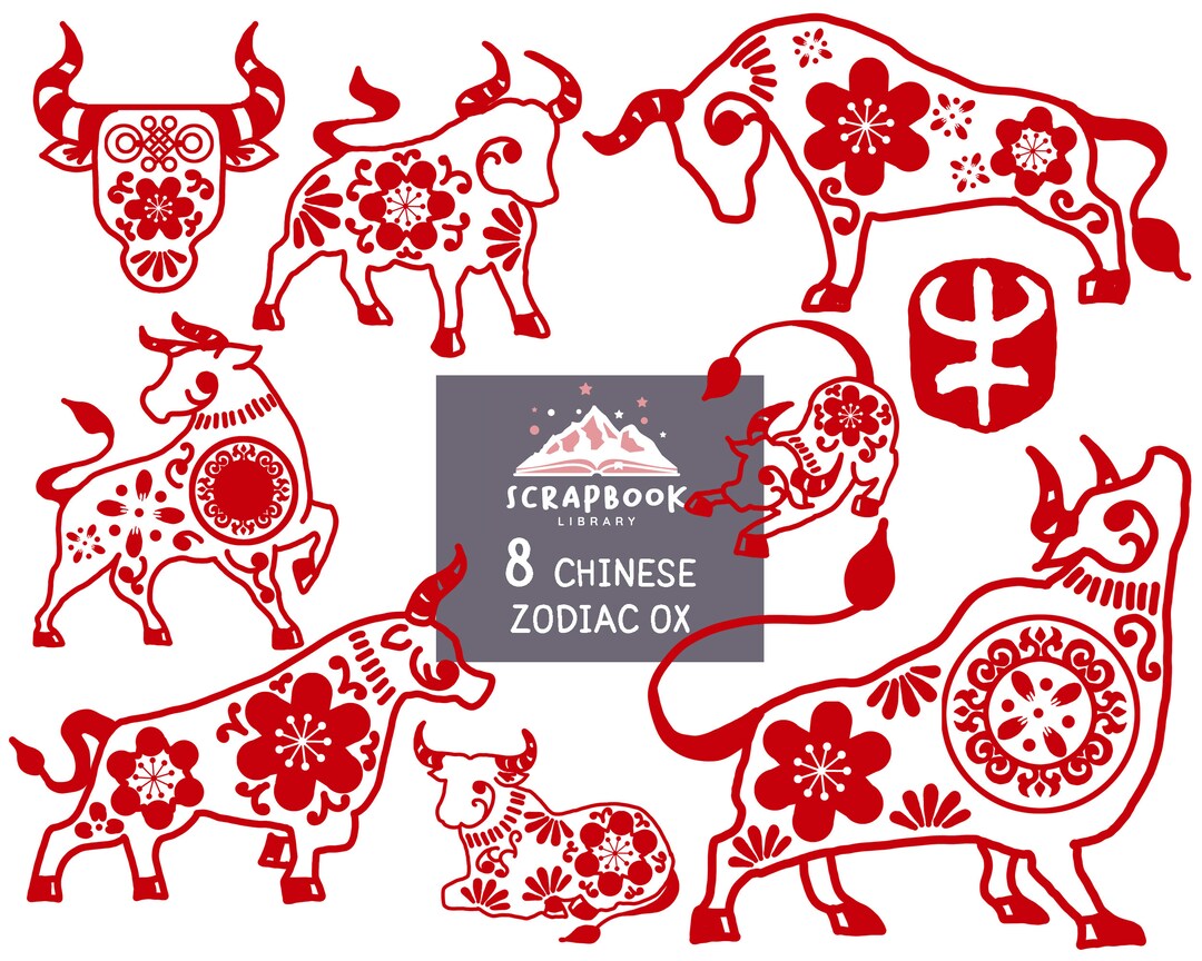 Chinese Zodiac Ox Ornaments Clipart, Asian Bull Pattern, Authentic ...