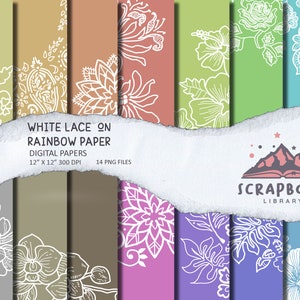 White Flower Lace Rainbow Paper, Floral Pattern Colorful Shades ...
