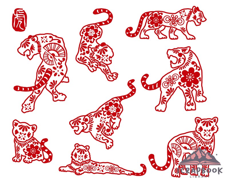 Chinese Zodiac Tiger Ornaments Clipart, Asian Tiger Pattern, Authentic ...