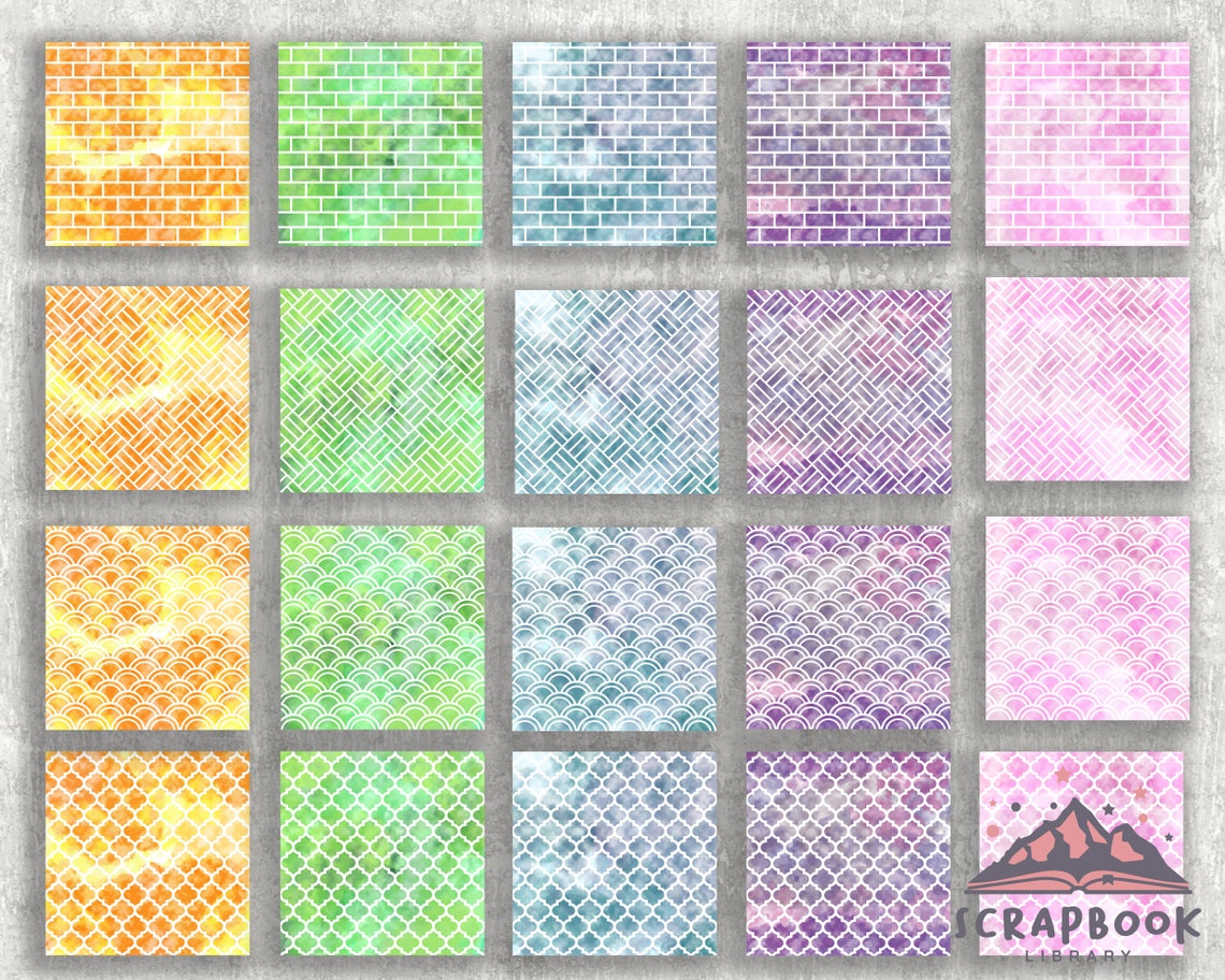 Watercolor Tile Pattern Digital Paper,brick Tile,mermaid Tile,moroccan ...