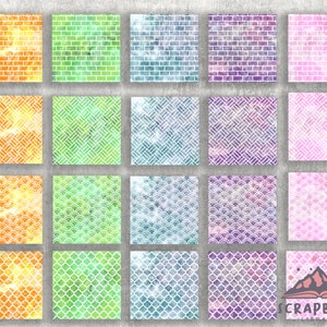Watercolor Tile Pattern Digital Paper,brick Tile,mermaid Tile,moroccan ...