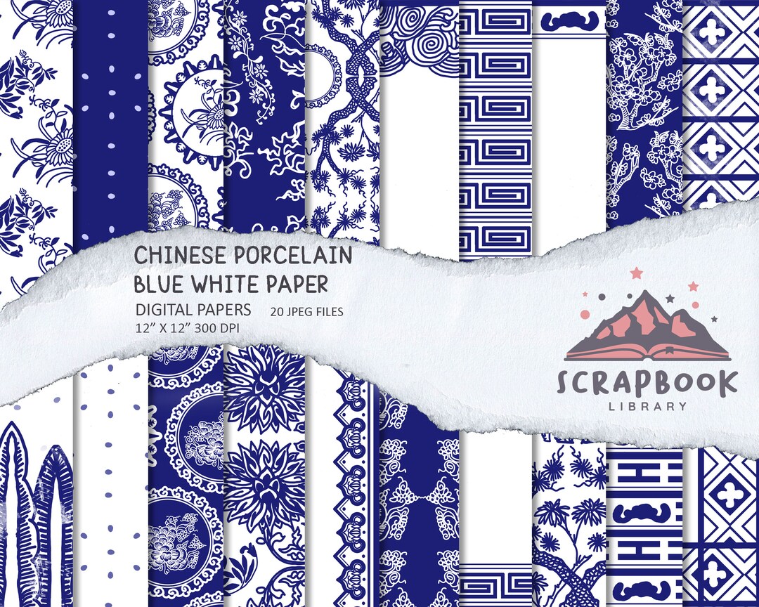 20 Chinese Porcelain Digital Paper,chinese Blue White Porcelain Pattern ...