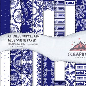 20 Chinese Porcelain Digital Paper,chinese Blue White Porcelain Pattern ...