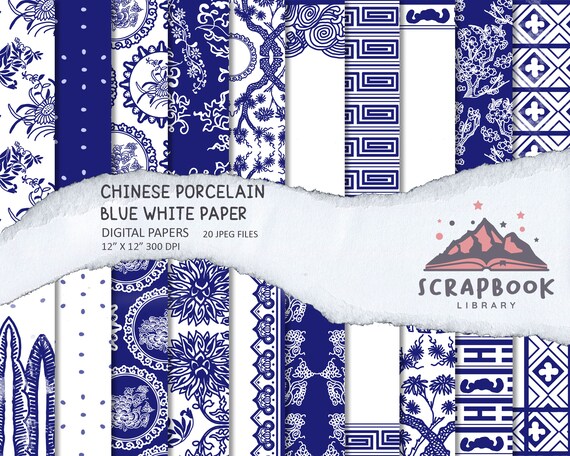 20 Chinese Porcelain Digital Paperchinese Blue White | Etsy