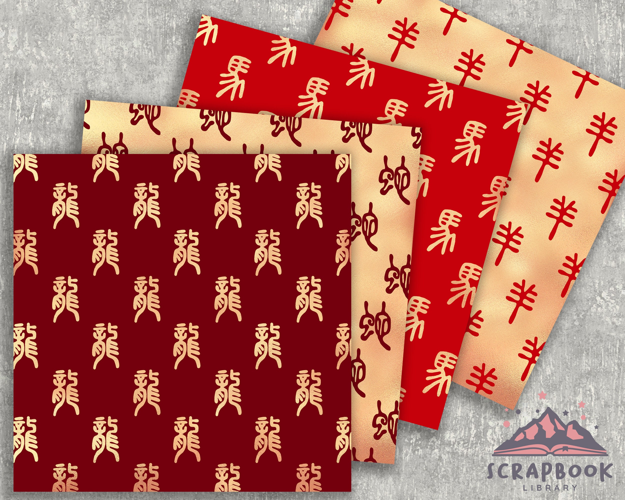Ancient Chinese Zodiac Characters Digital Paper, Chinese Text Pattern ...