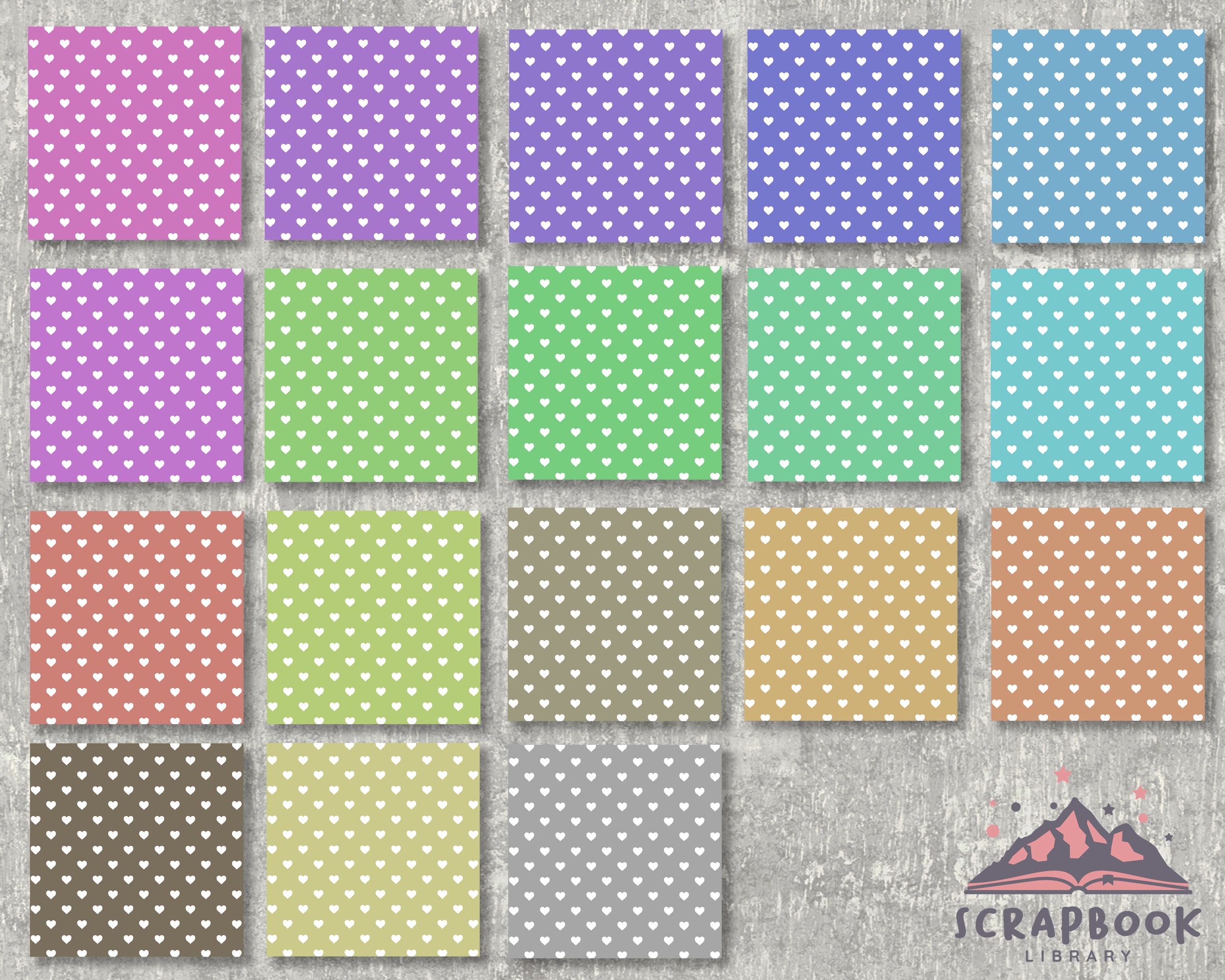 Rainbow Pastel Color Love Digital Paper, Colorful Pattern Digital Heart ...