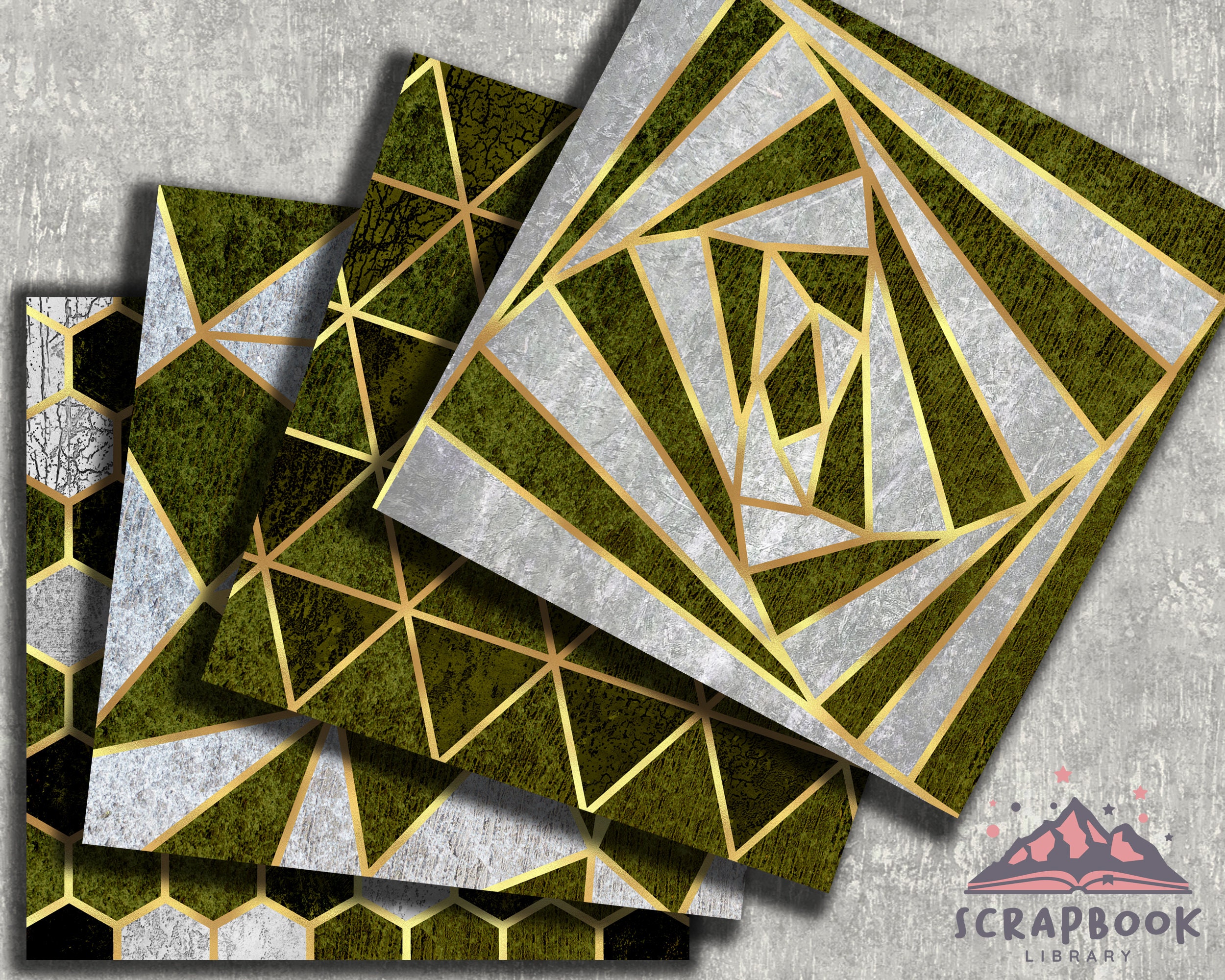 Digital Yellow Concrete Paper, Geometric Pattern Paper, Scrapbook ...