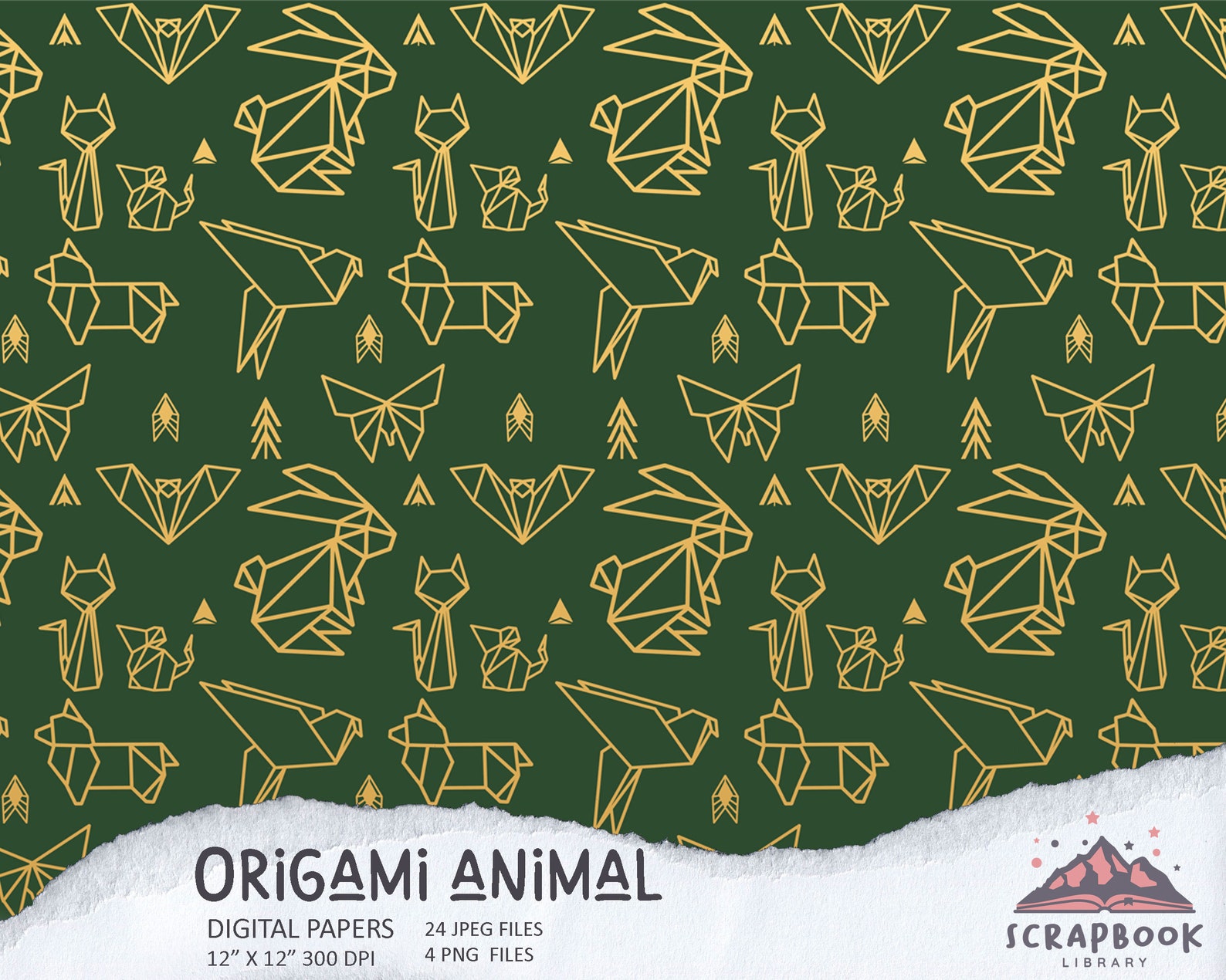 Origami Digital Paper, Animal Origami Pattern Digital Paper, Scrapbook ...