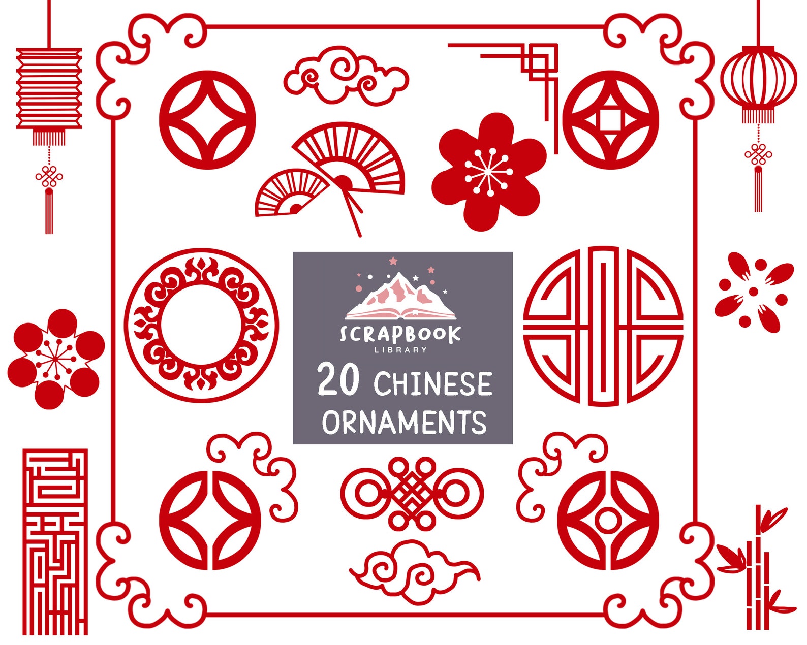 20 Chinese Ornaments Clipart,chinese Pattern, Chinese Design Svg,dfx ...