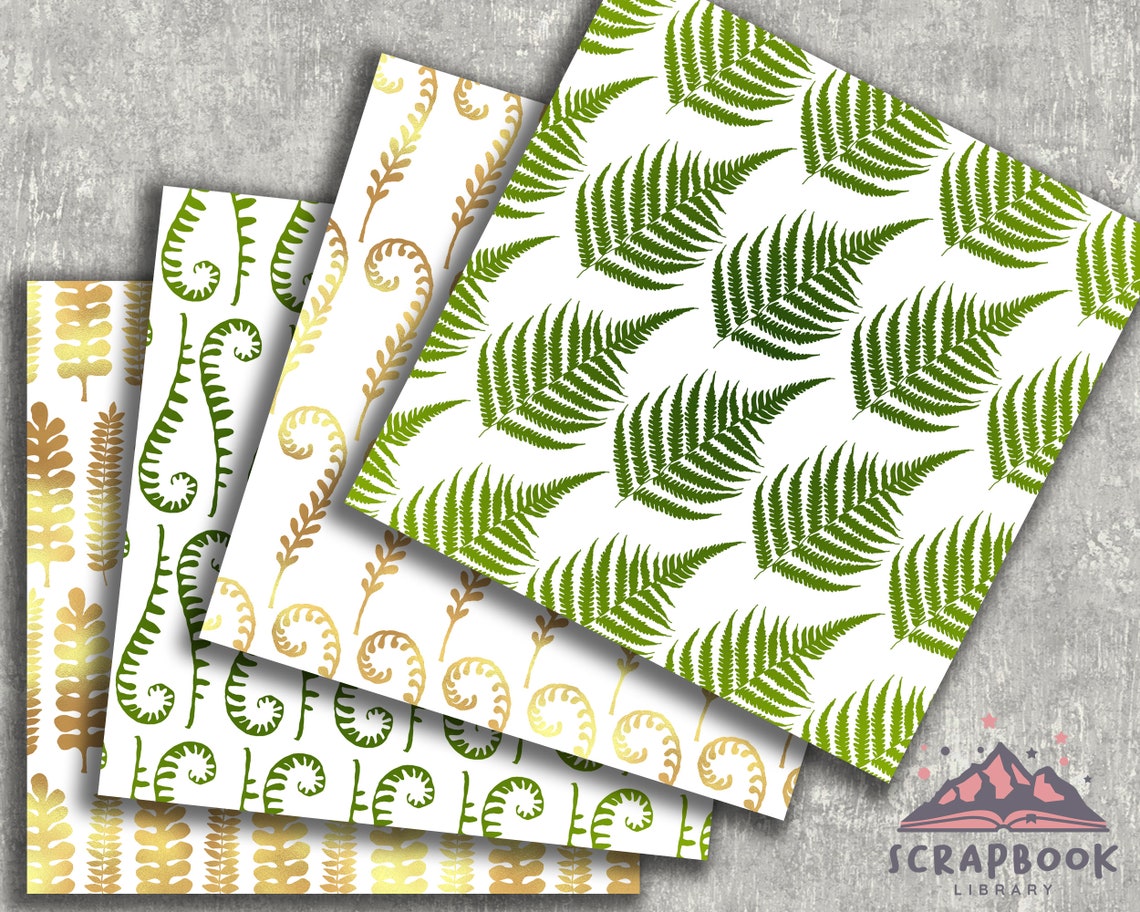 Fern Digital Paper, Fern Leaf Pattern Digital Paper, Scrapbook Paper ...