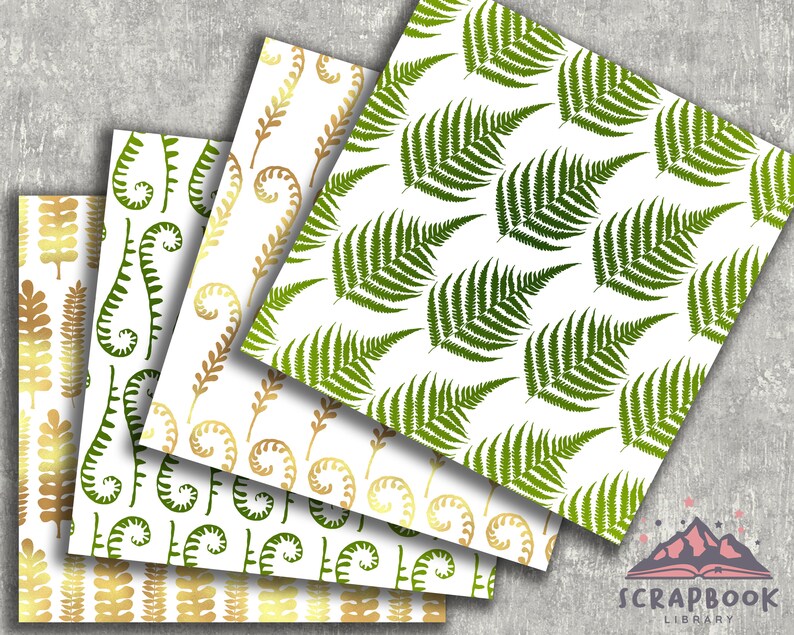 Fern Digital Paper, Fern Leaf Pattern Digital Paper, Scrapbook Paper ...